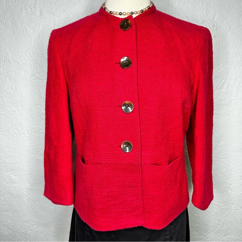Talbots Red Tweed Collarless Blazer Jacket Size 6. - Gem
